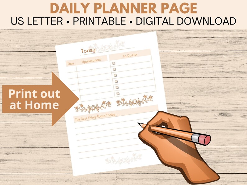 Daily Planner Page Printable, Minimal Boho Floral, Organize Day ...