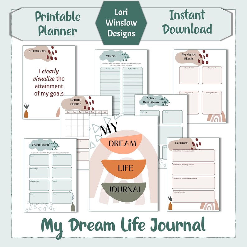 Boho Dream Life Journal Planner Pages, Wheel of Life Vision Board ...