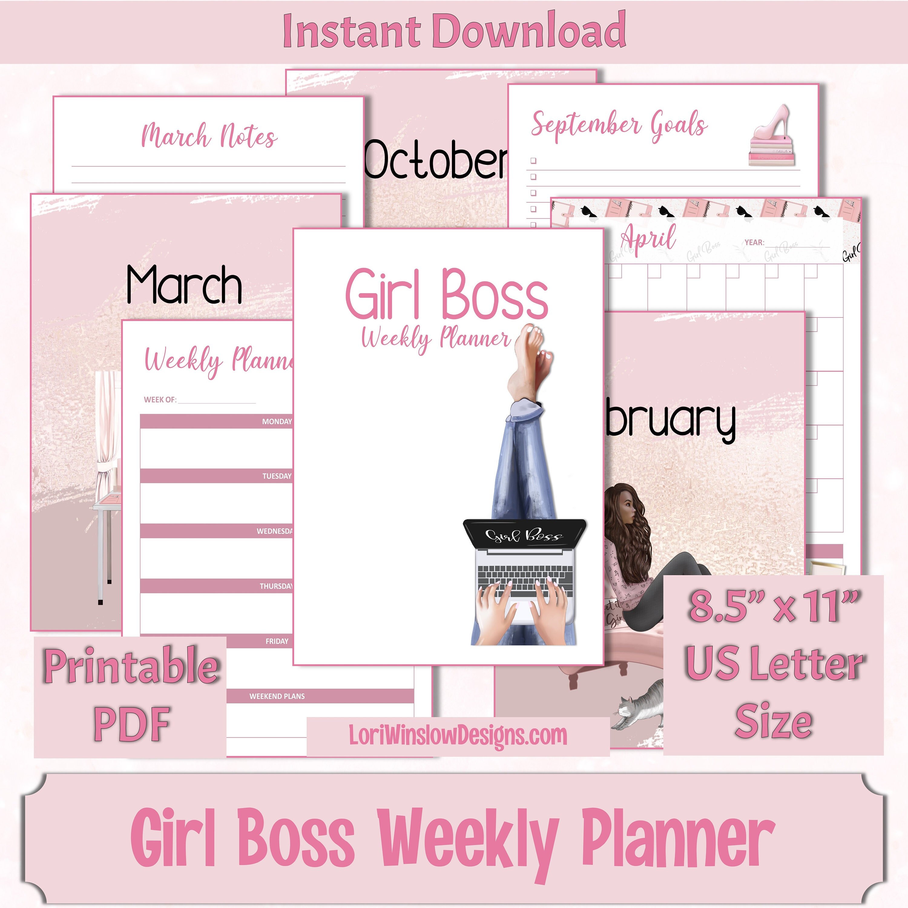 Girl Boss Weekly Printable Planner Weekly Goal Planning Pretty Pink ...