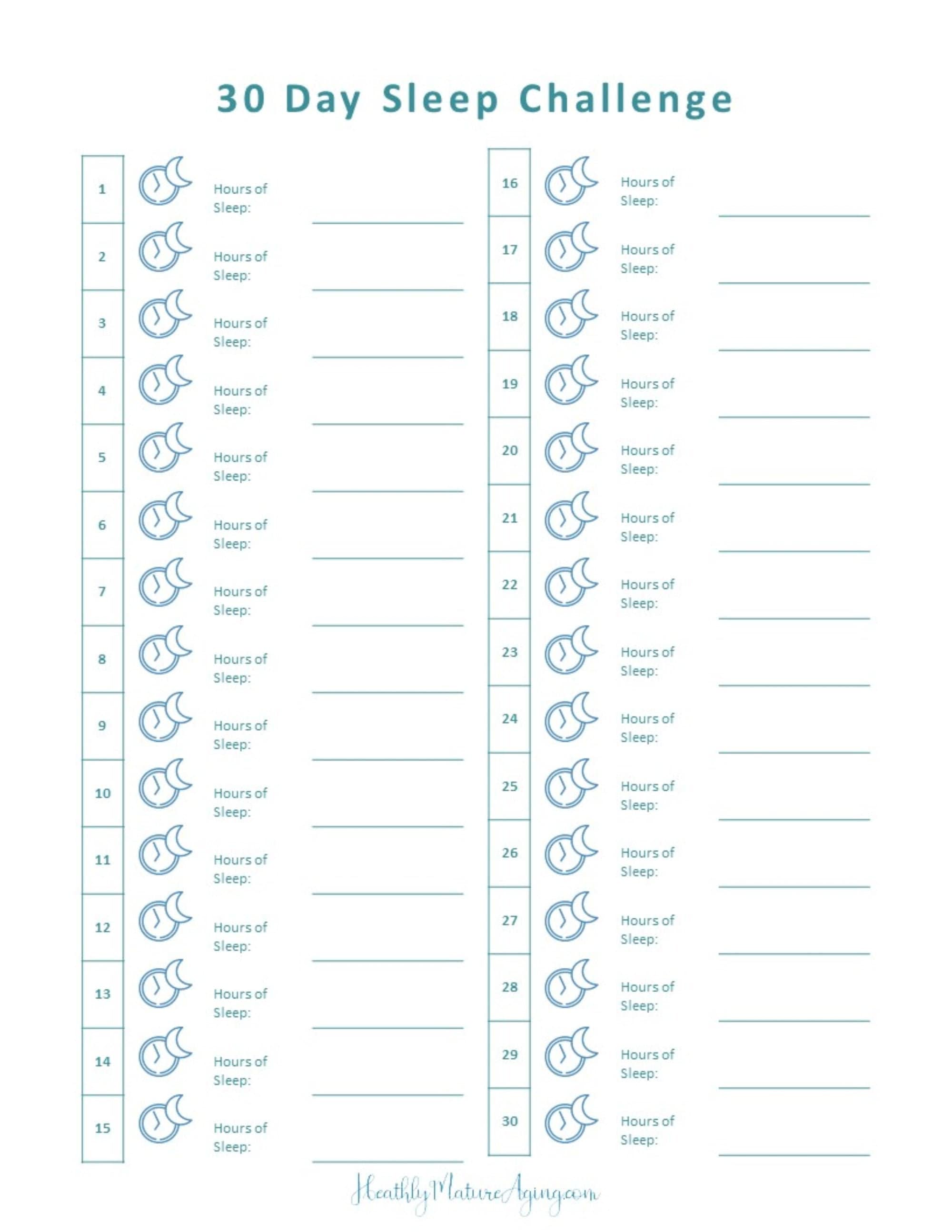 30 Day Sleep Challenge Tracker Printable Instant Digital Download Self ...