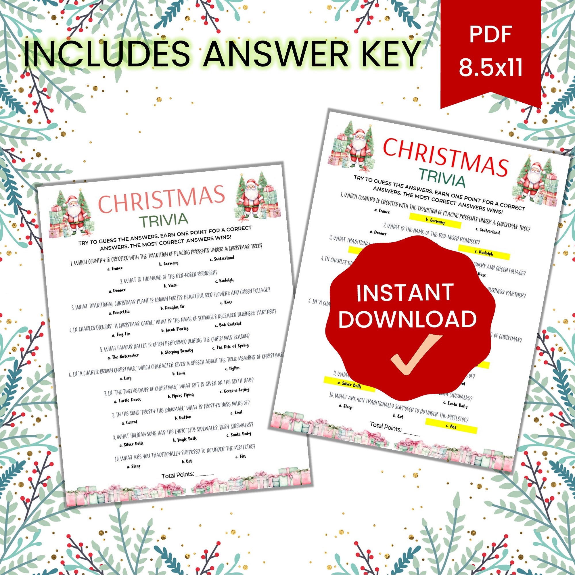 Family Friendly Christmas Trivia Printable Game, Holiday Fun for Kids ...