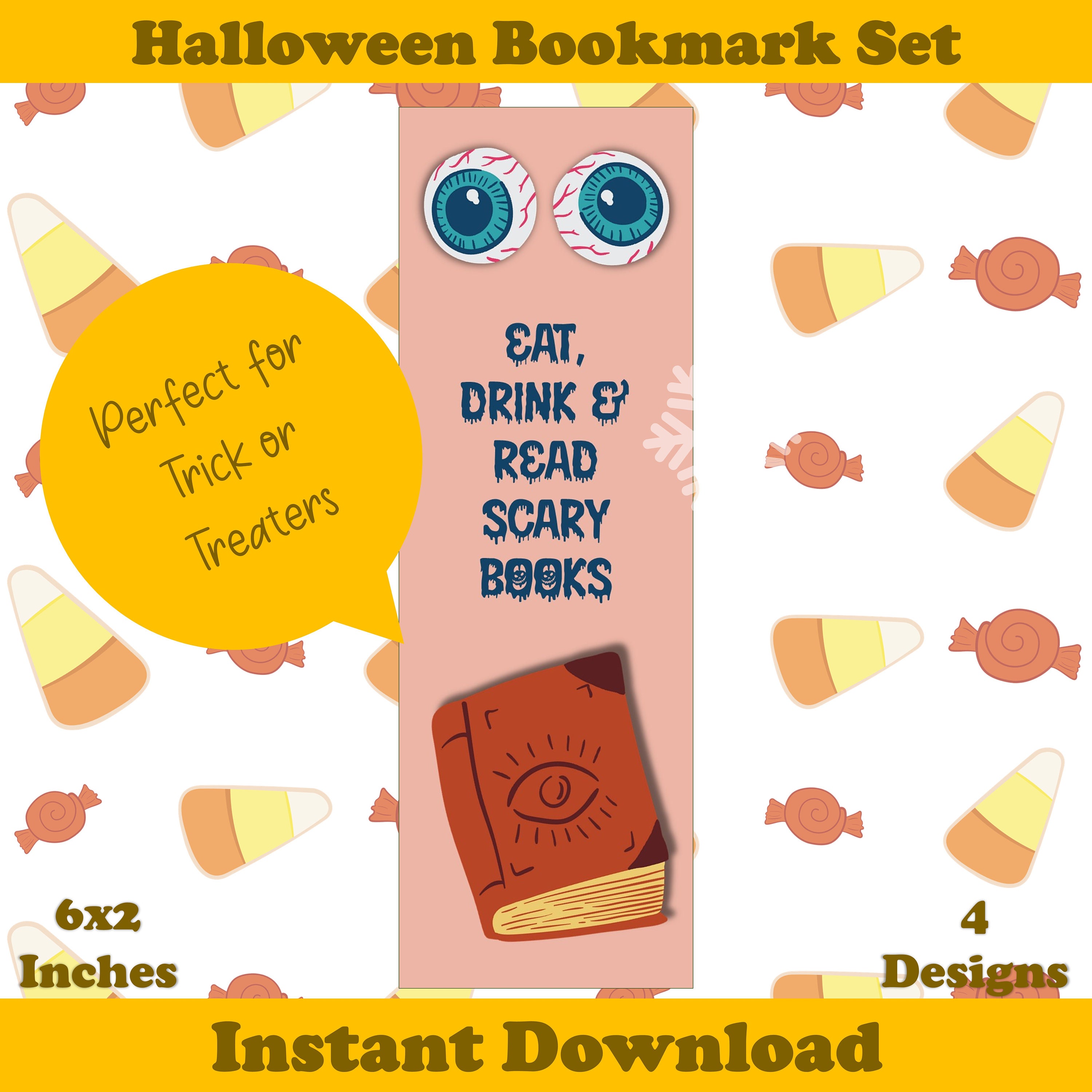 Printable Halloween Bookmark Set 4 Designs book Lover - Etsy