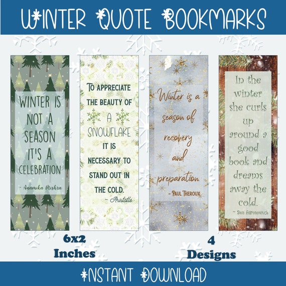 Printable Winter Quotes Bookmarks Set of 4 Book Lover Gift - Etsy