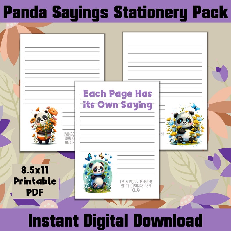 Adorable Panda Sayings Printable Paper Stationery Set 10 - Etsy