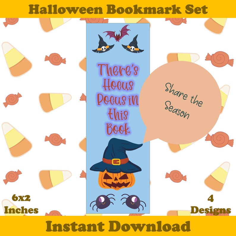 Printable Halloween Bookmark Set 4 Designs book Lover - Etsy