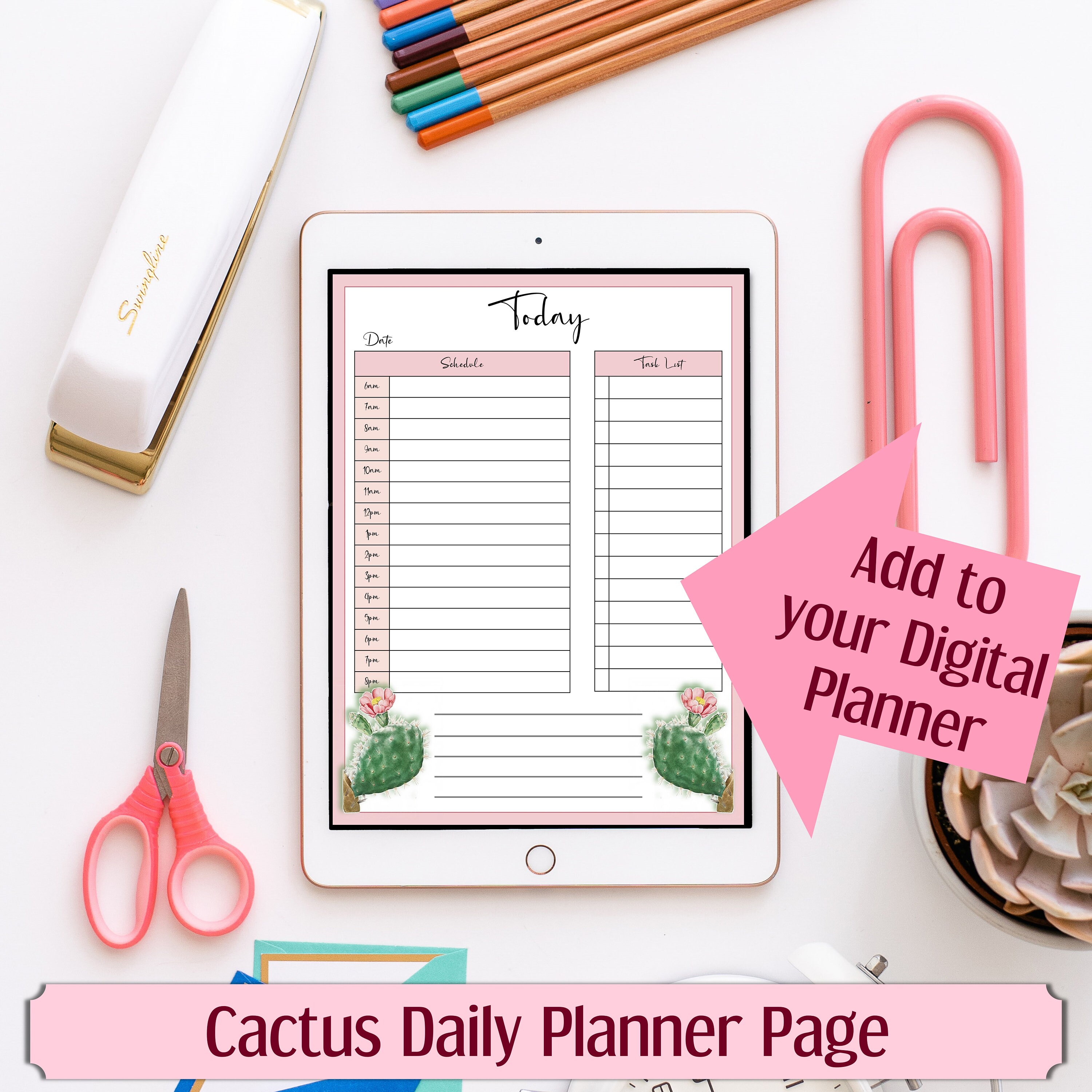 Cactus Daily Printable Planner Schedule Page Insert, To-do List, Pretty ...