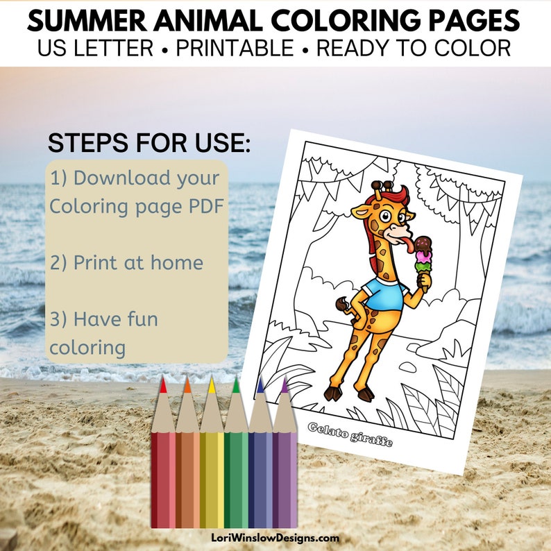 Summer Animals Printable Coloring Pages for Adults and Kids, Fun ...