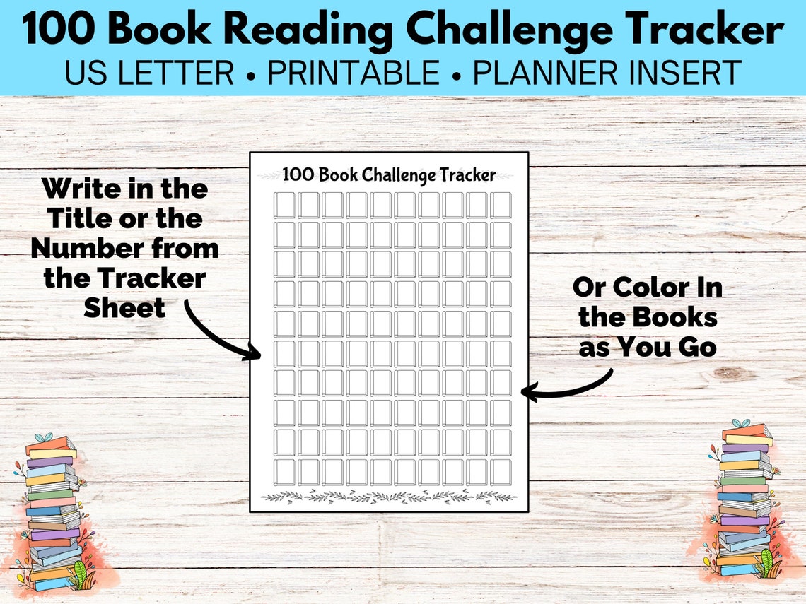 100 Book Reading Challenge Tracker Printable, Book Tracker List, Bonus ...