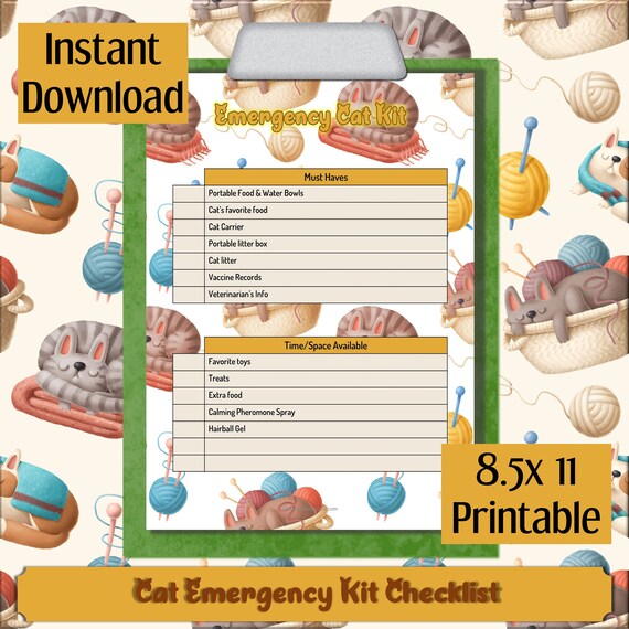 Cat Emergency Kit Printable Checklist Be Prepared Planner Page - Etsy