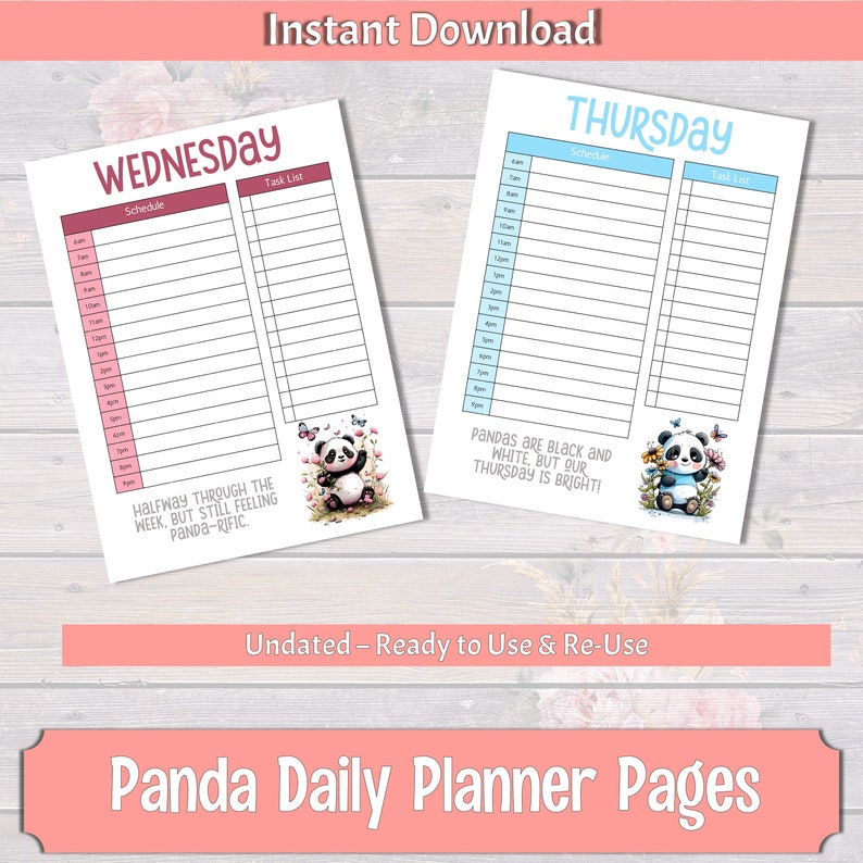 Cute Panda Daily Planner Pages Printable Inserts Hourly - Etsy