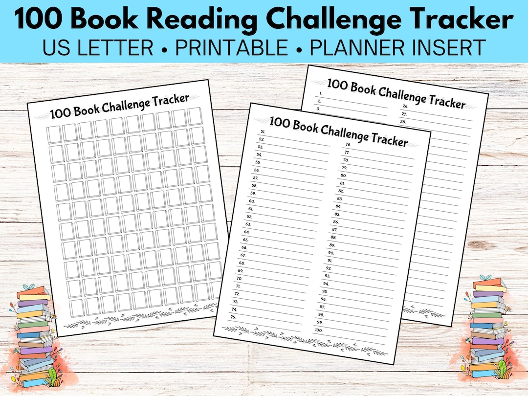 100 Book Reading Challenge Tracker Printable, Book Tracker List, Bonus ...