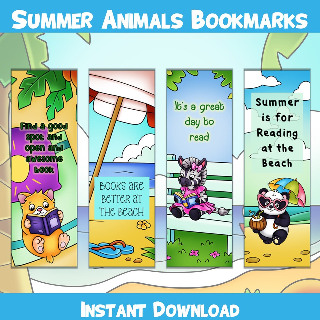 Summer Animal Reading Printable Bookmarks for Kids, Beach Reading ...