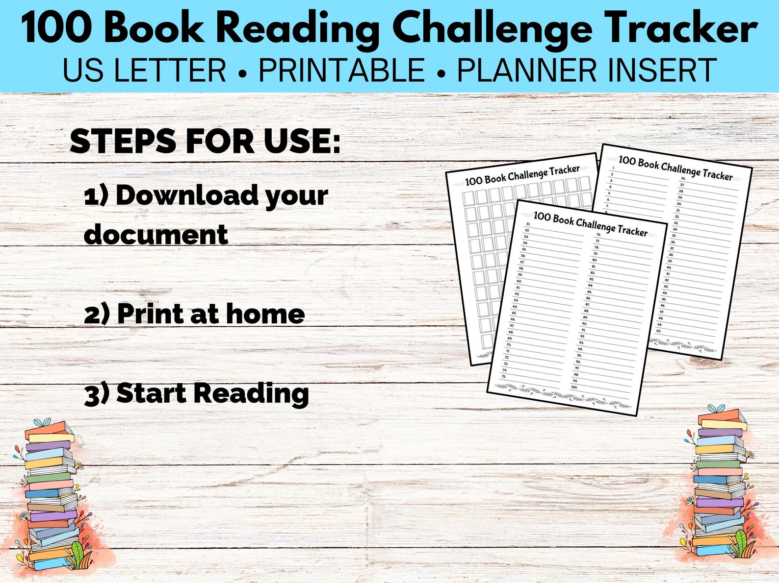 100 Book Reading Challenge Tracker Printable, Book Tracker List, Bonus Alphabet Reading Tracker ...