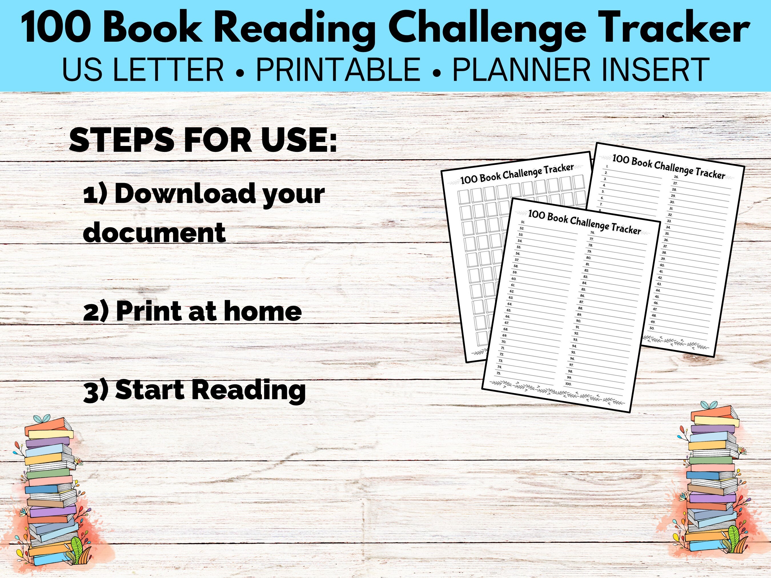 100 Book Reading Challenge Tracker Printable, Book Tracker List, Bonus ...