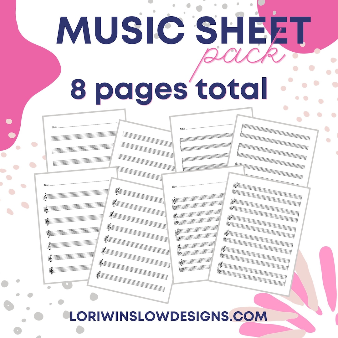 Sheet Music Printable Pack, Piano Staff, Guitar and General Music ...
