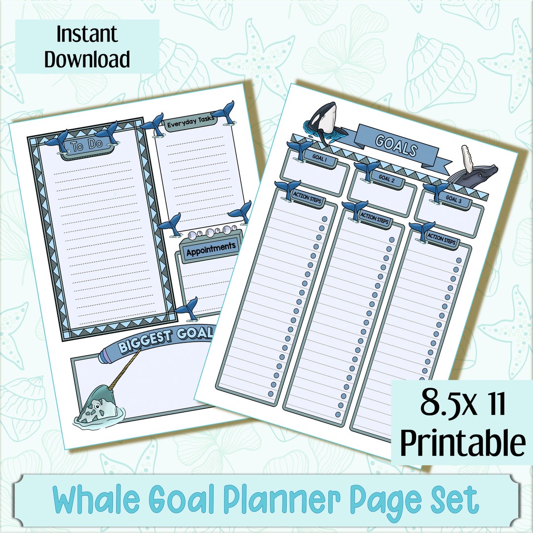 Whale Goal Setting Planner Pages Instant Digital Download Planner ...