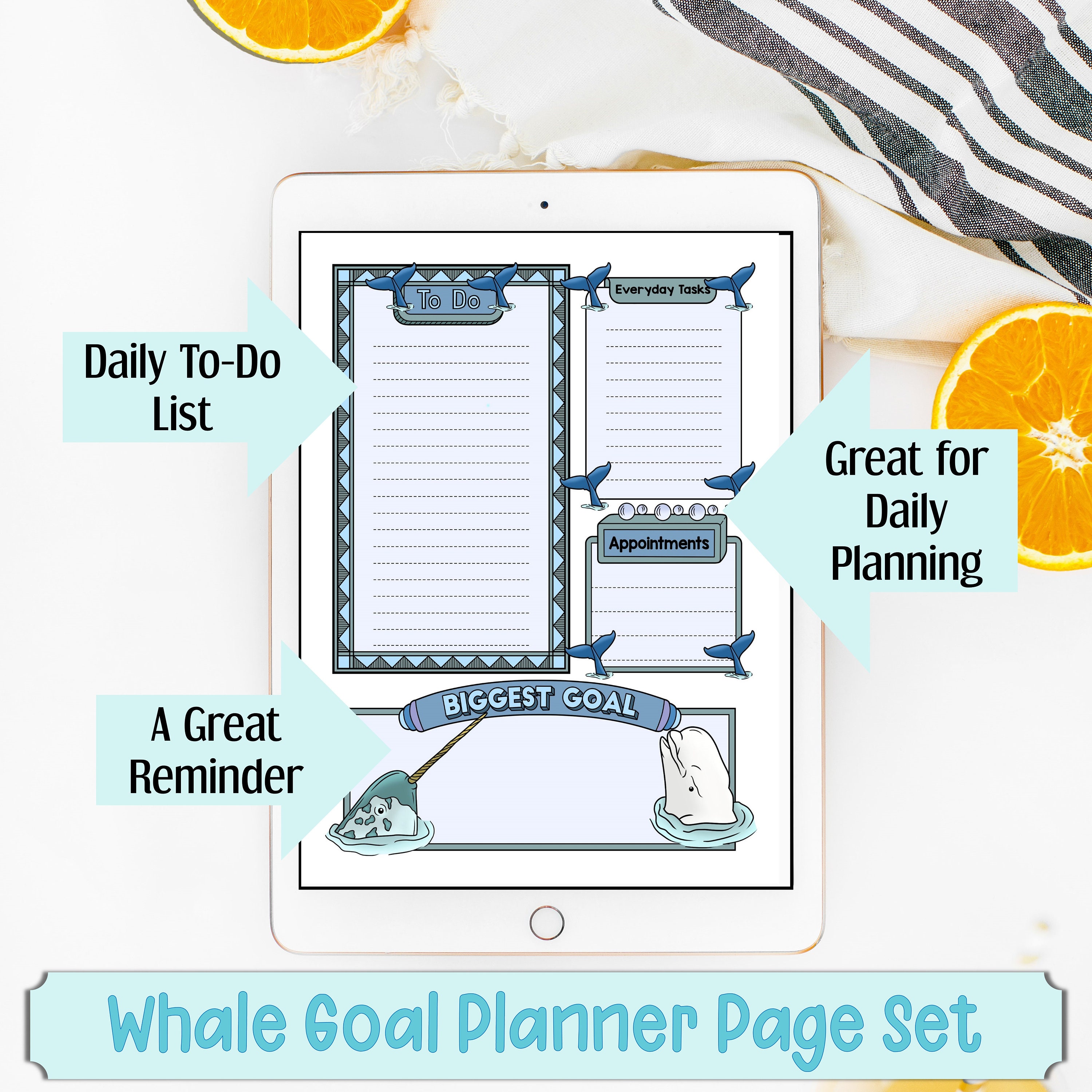 Whale Goal Setting Planner Pages Instant Digital Download Planner ...