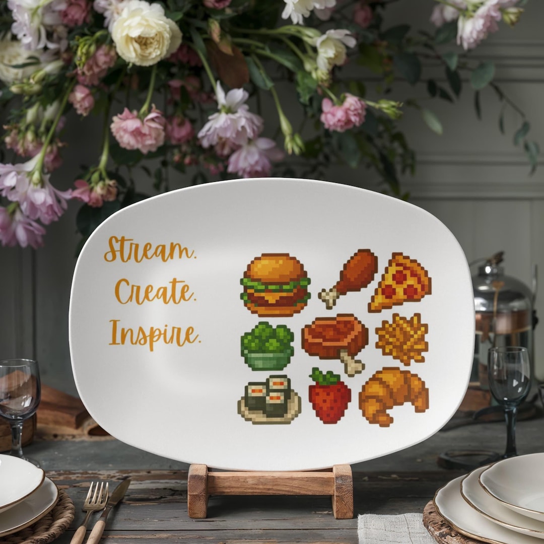 Gift for Gamer on Streamer Custom Platter Ceramic With Pixel Food Icon ...