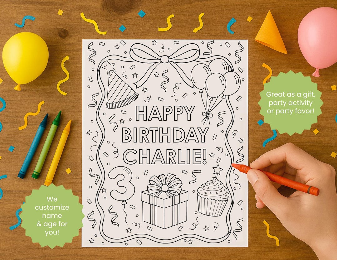 Personalized Birthday Coloring Page Printable - Name Age Coloring Sheet ...