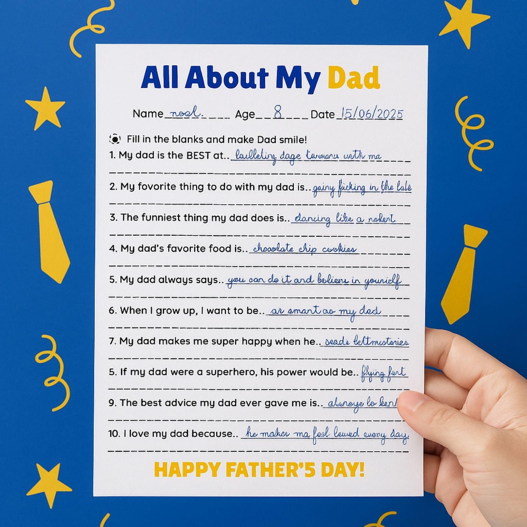 All About My Dad Father's Day Printable Questionnaire – Instant ...