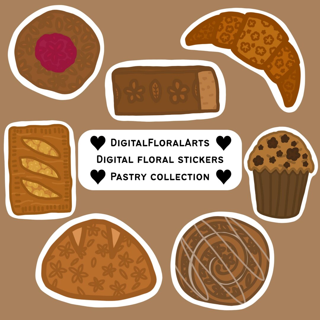 Hand-drawn Digital Floral Stickers: Pastry Collection - Etsy