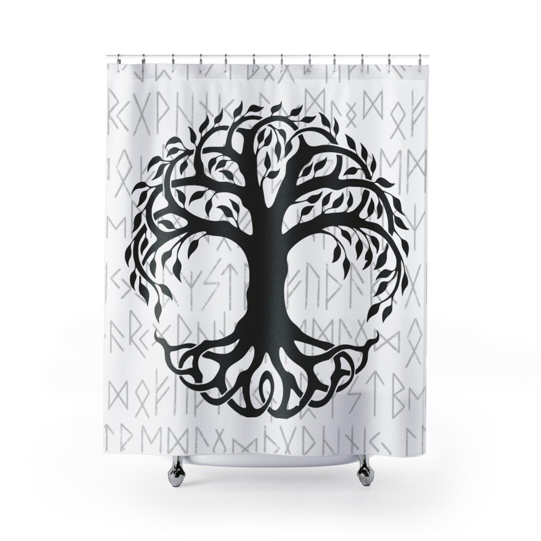 Elegant Nordic Tree of Life Shower Curtain | Boho Bathroom Décor ...