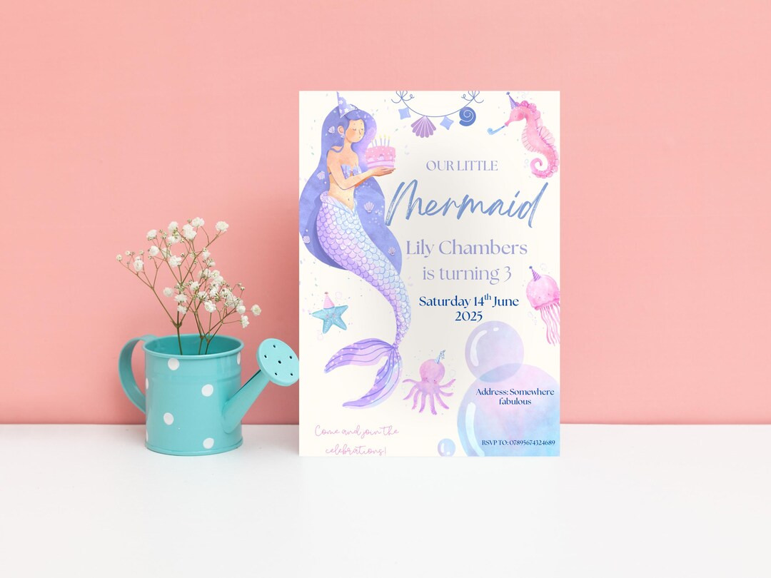Mermaid Birthday Invitation, Editable Template, Mermaid Printables ...