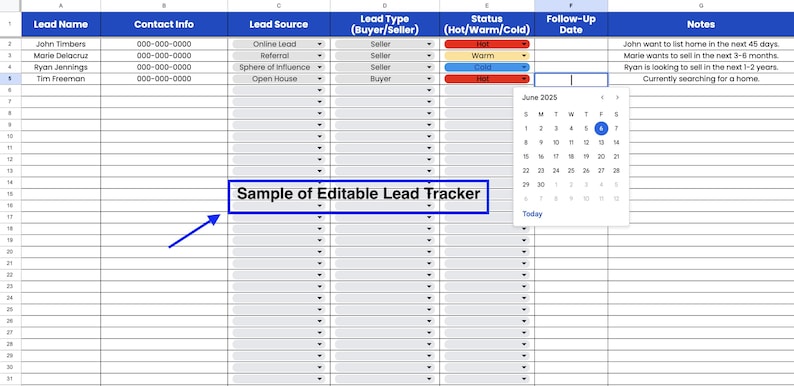 Real Estate Lead Tracker Spreadsheet | Realtor CRM Template | Excel ...