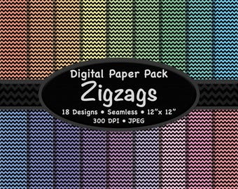 Pastel Zigzag Digital Paper Pack (large) – 18 White & Soft Color ...