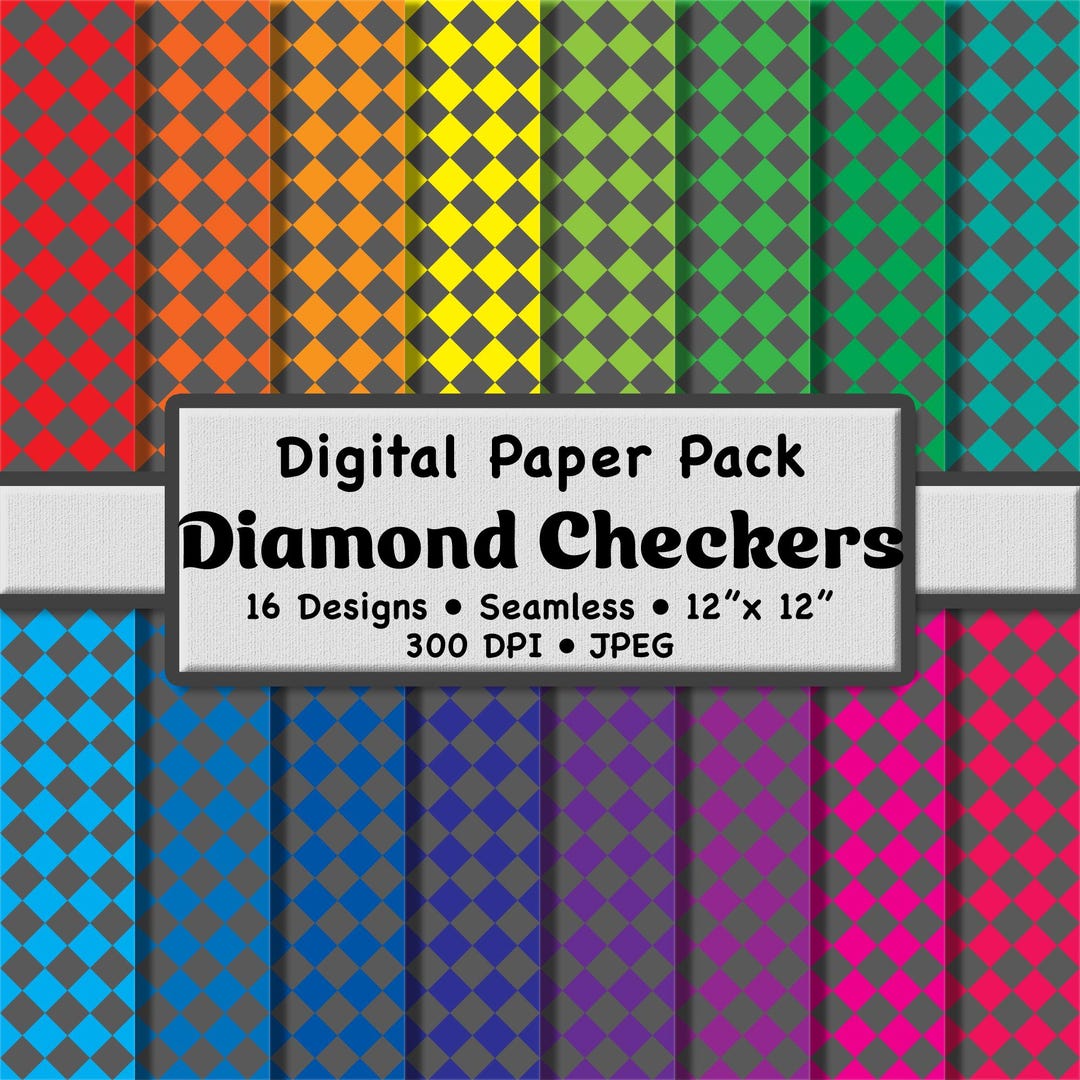 16 Bold Rainbow and Gray Diamond Checker Seamless Patterns (medium ...