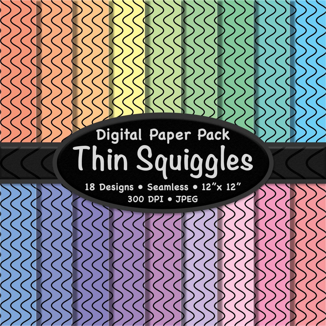 Thin Squiggles Digital Paper Pack (medium) – 18 Seamless Pastel Colors ...