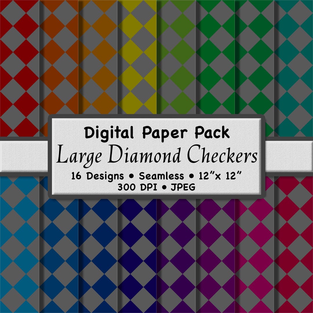 16 Large Darker Color Diamond Checker Digital Paper Pack – Gray and ...