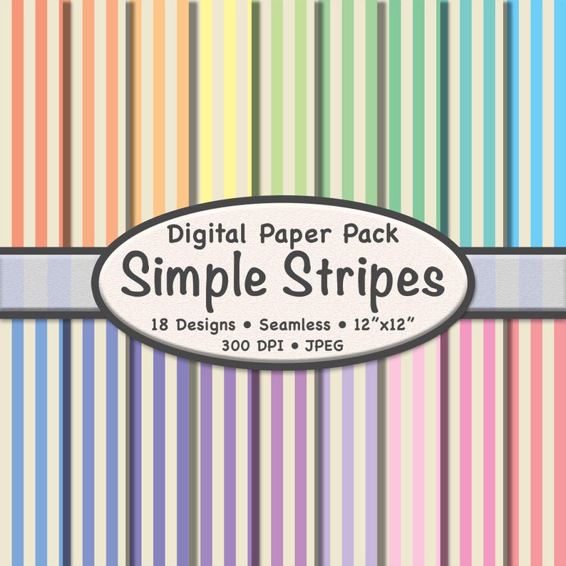 Pastel and Beige Stripes Digital Paper Pack (50% Scale) – 18 Seamless ...