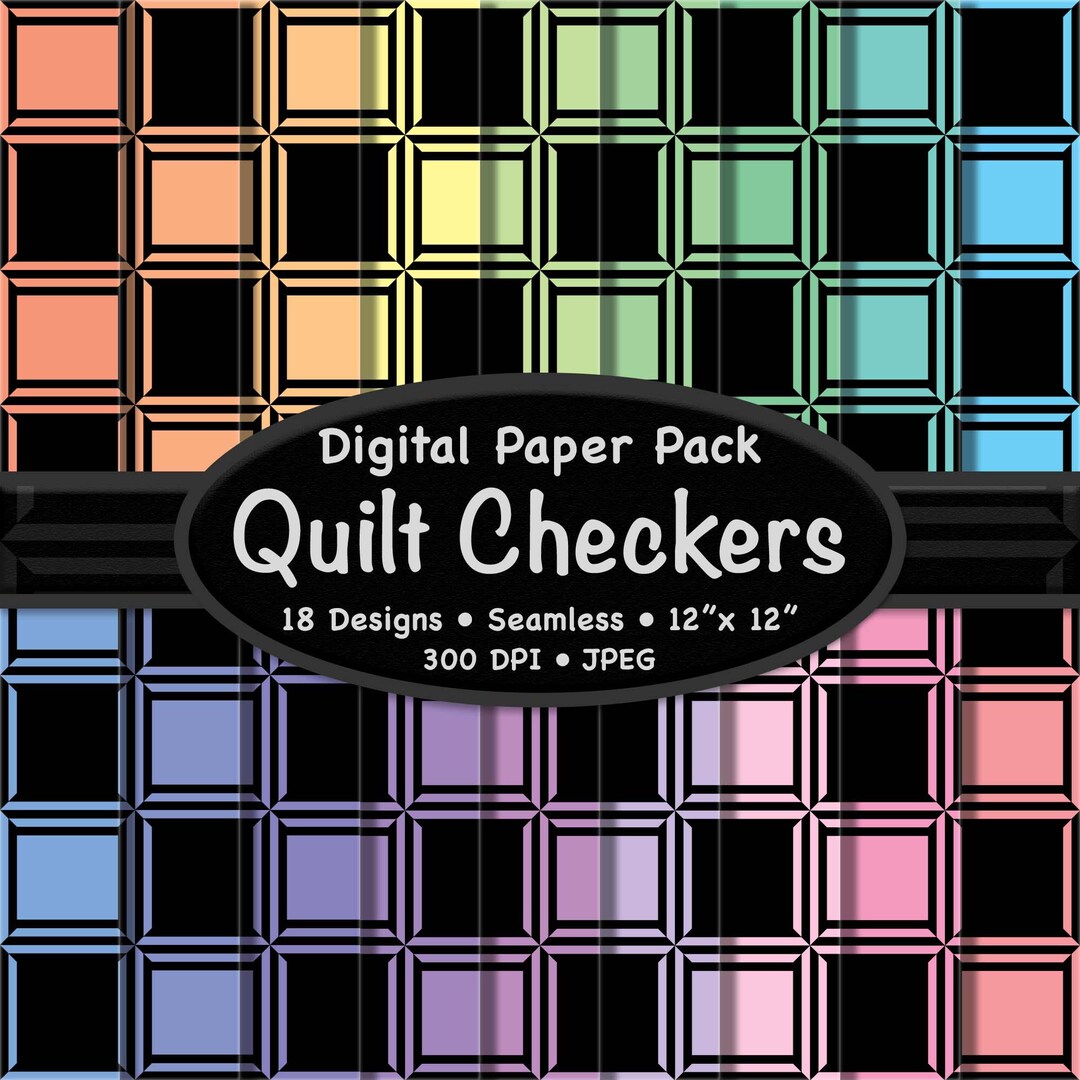 Quilt Checkers Digital Paper Pack (large) - 18 Black and Soft Color ...