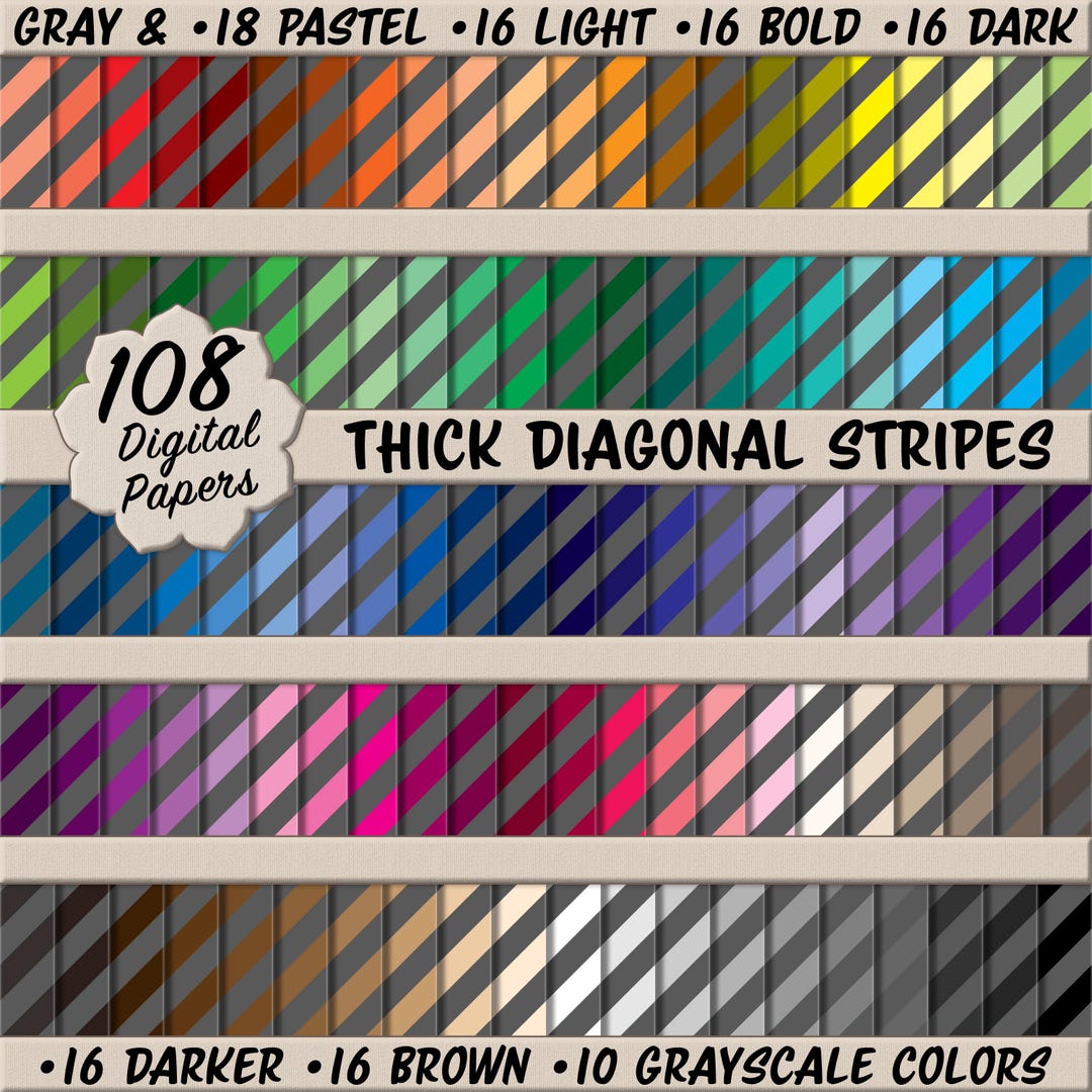 108 Thick Gray Diagonal Stripes Digital Paper Pack (large) – Multicolor ...