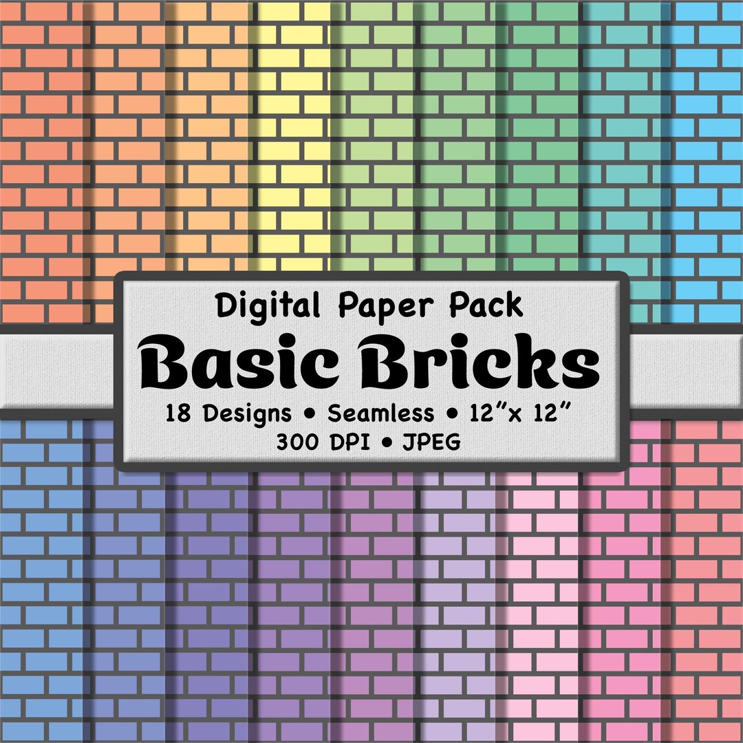 18 Pastel and Gray Basic Rectangle Bricks Digital Paper Pack – Soft ...
