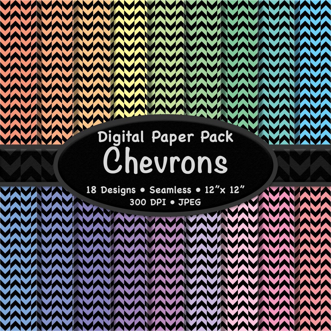 Pastel Chevron Pattern Digital Paper Pack (small) - 18 Black and Soft ...