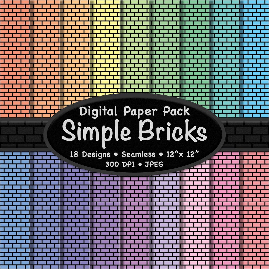 Pastel Bricks Digital Paper Pack (medium) - 18 Black & Soft Colors ...