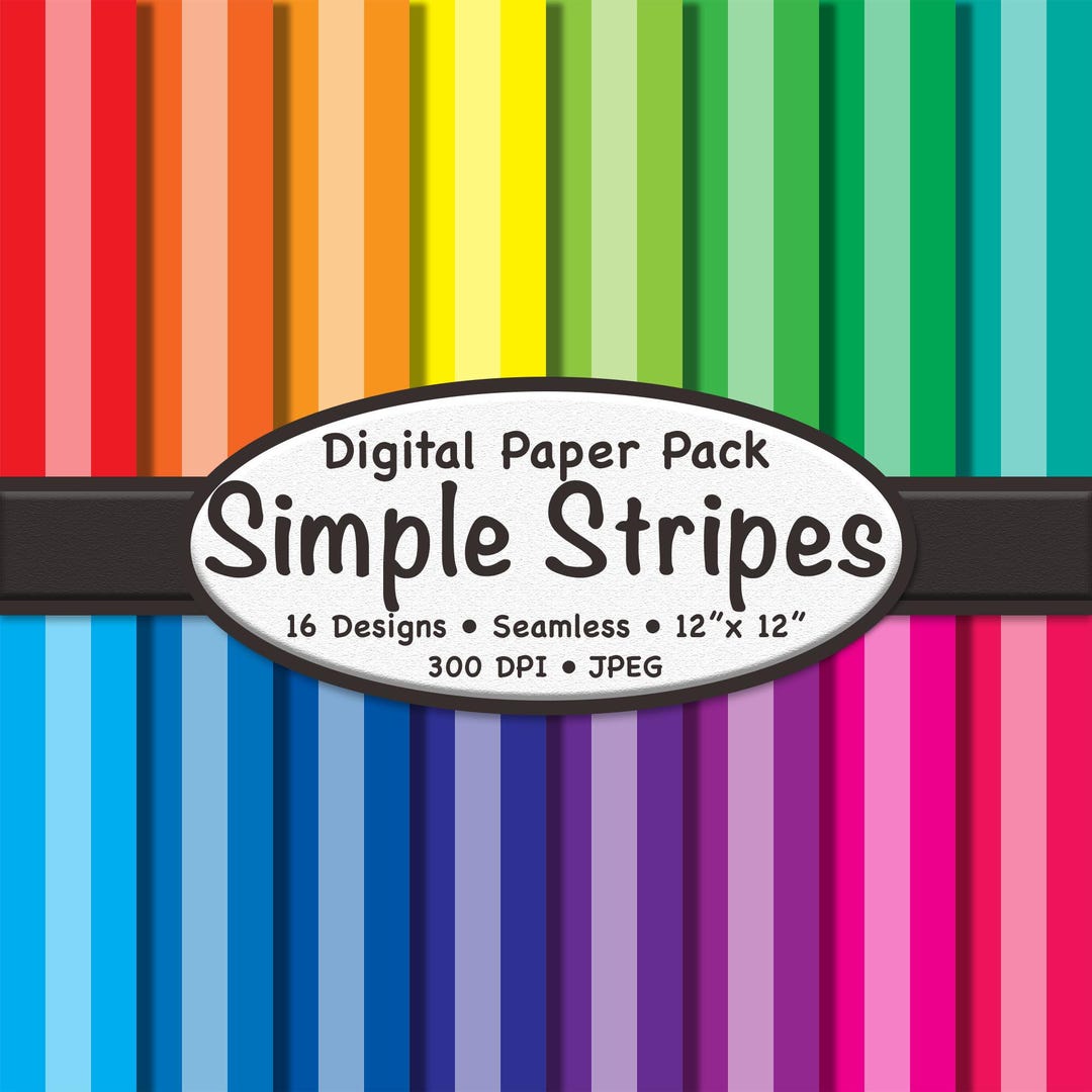 Rainbow and Tint Stripes Digital Paper Pack (1 Inch) – 16 Seamless ...