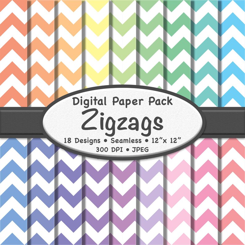 Pastel Zigzag Digital Paper Pack (large) – 18 White & Soft Color ...