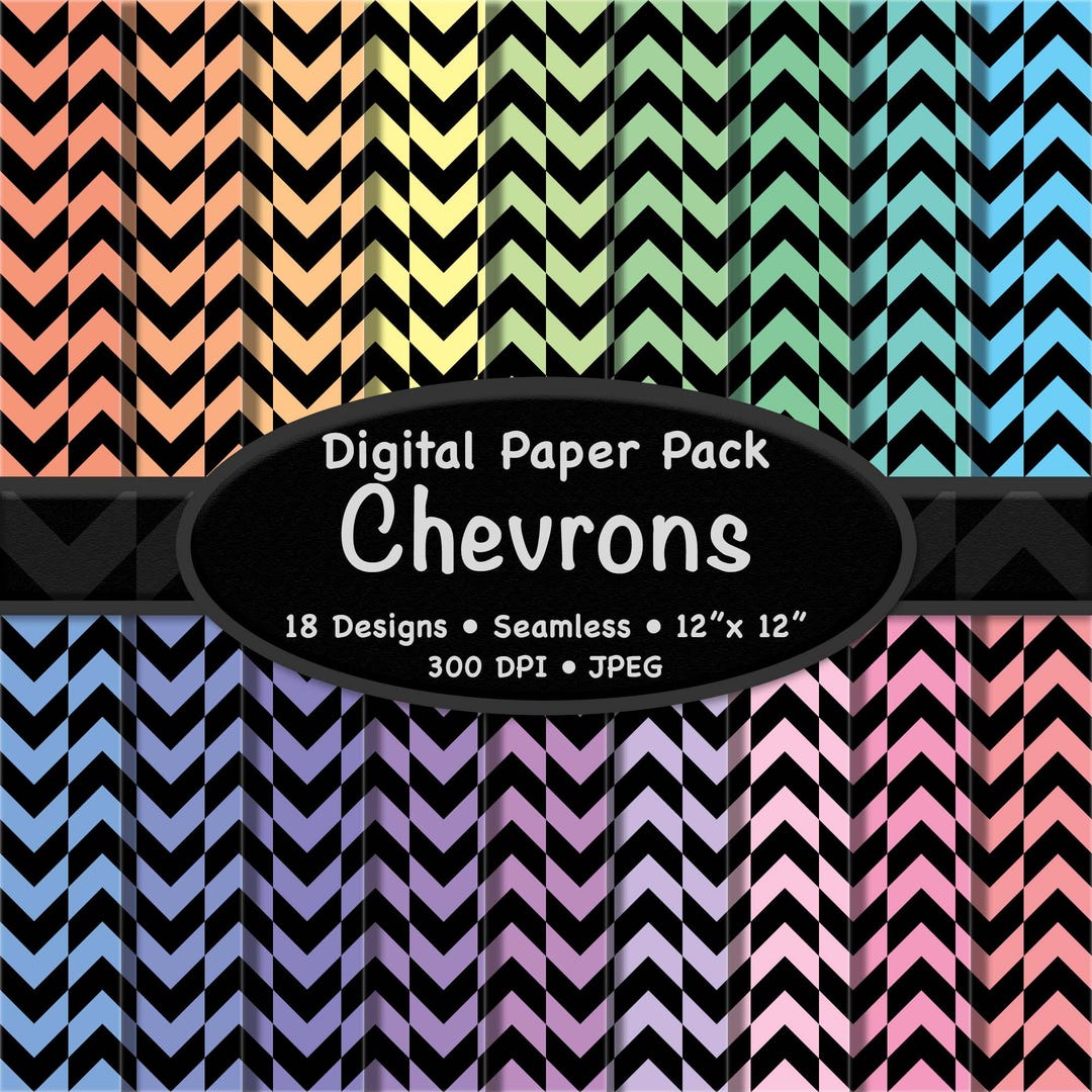 Pastel Chevron Pattern Digital Paper Pack (medium) - 18 Black and Soft ...