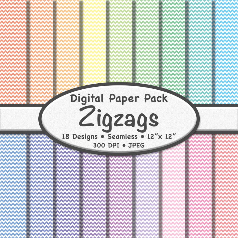 Soft Color Zigzag Patterns Digital Paper Pack (XS) – 18 Pastel & White ...