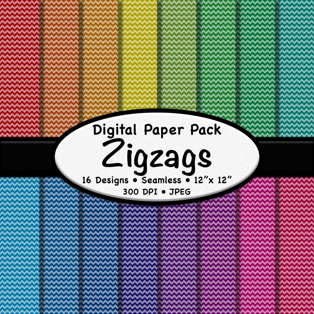Zigzags Digital Paper Pack (XS) – 16 Dark Rainbow & Tint Patterns for ...