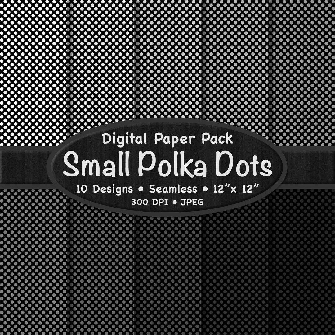 Small Grayscale Polka Dots on a Black Background Seamless Pattern Set ...