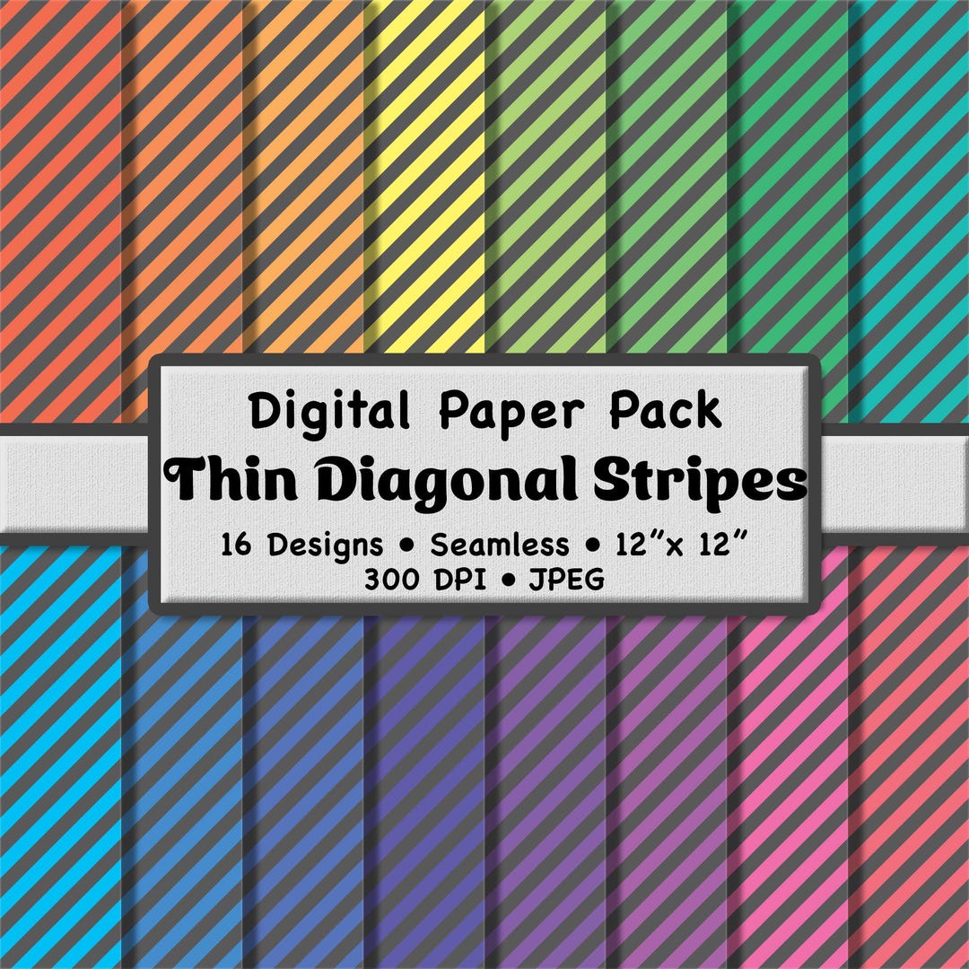16 Light Rainbow Thin Diagonal Stripes Digital Paper Pack (small ...