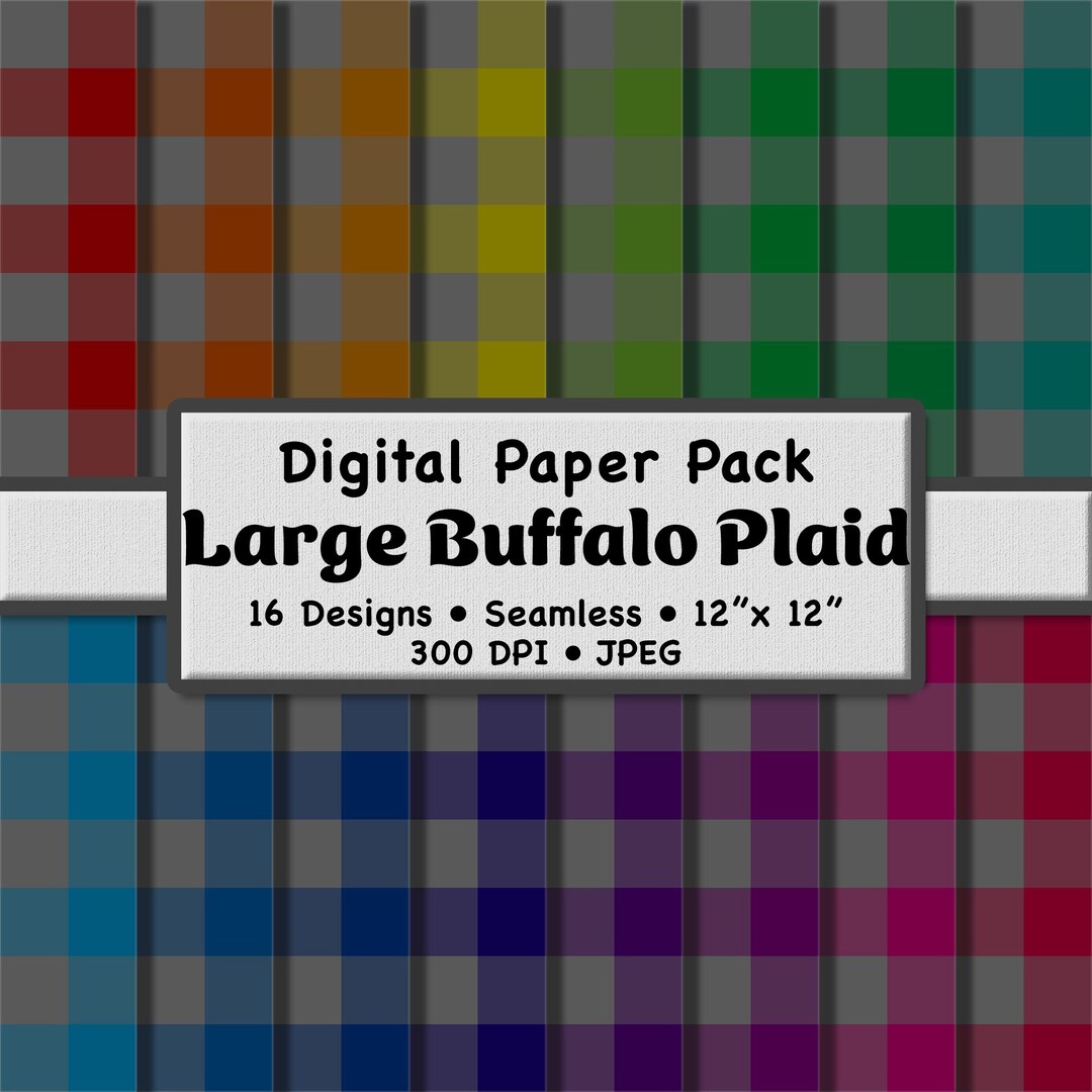 16 Muted Rainbow Buffalo Plaid Digital Paper Pack (large 1.5") – Gray ...