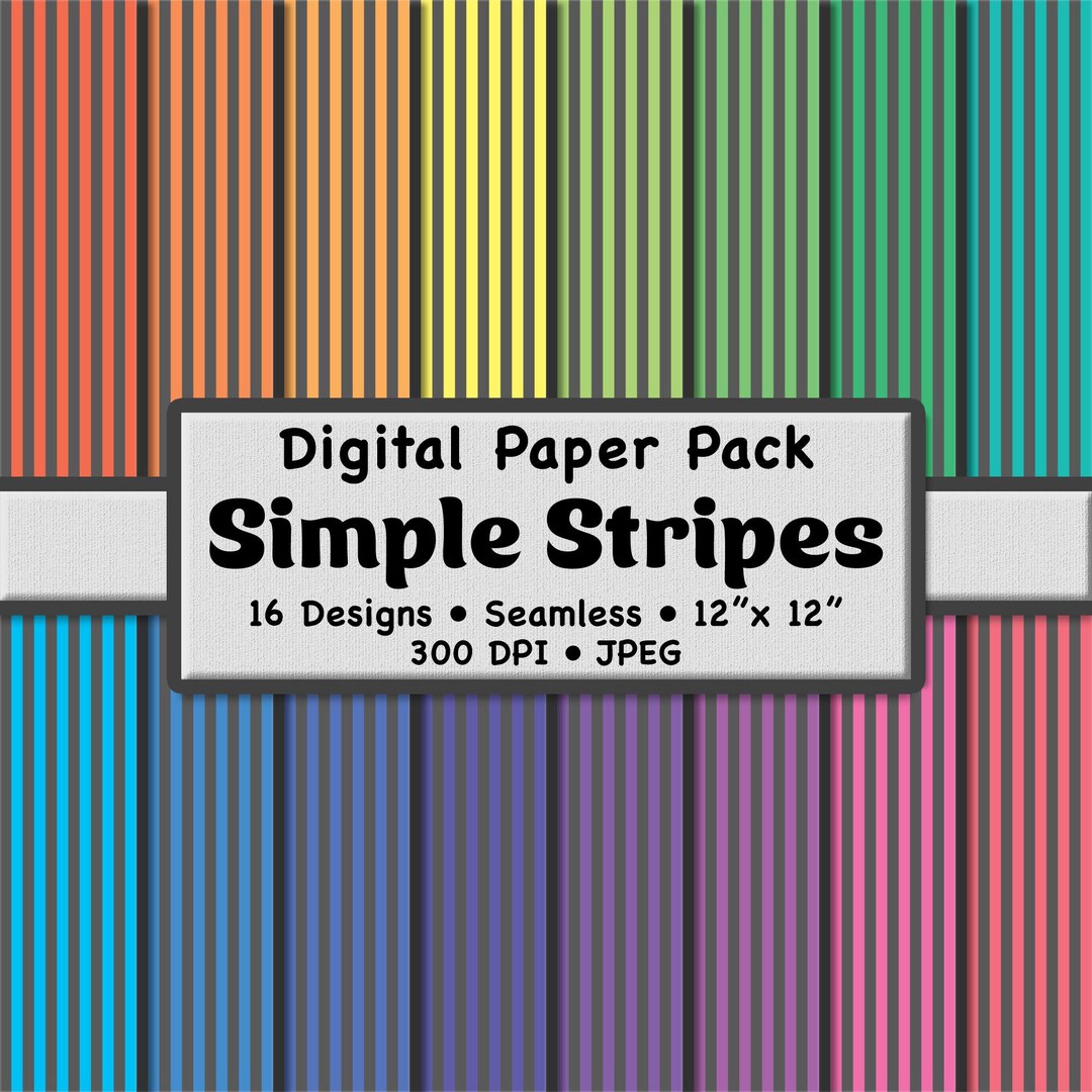 Rainbow Gray Stripes Digital Paper Pack (small) – 16 Printable Light ...