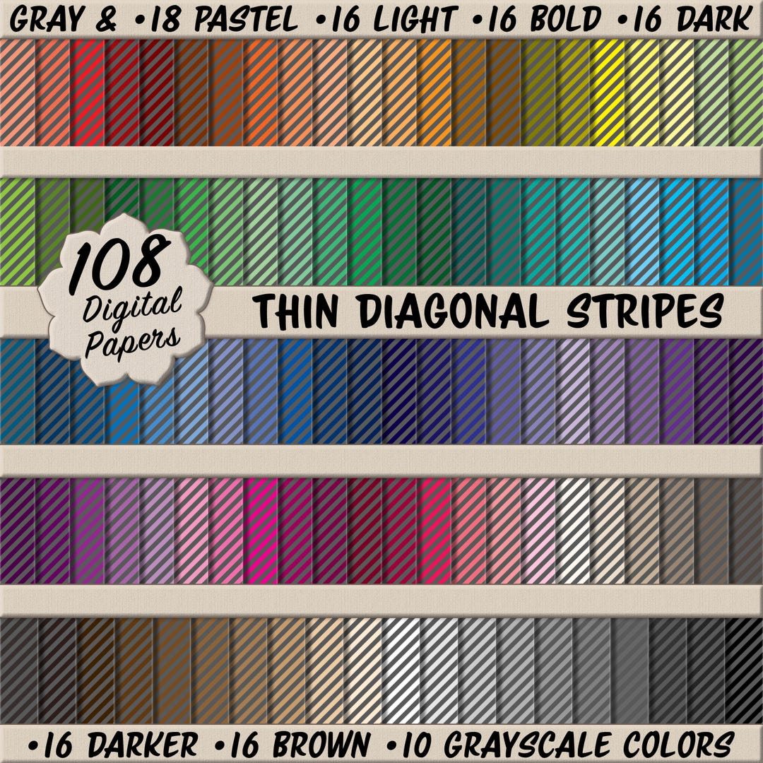 Printable Thin Diagonal Stripes Digital Paper Pack (small) – Rainbow ...