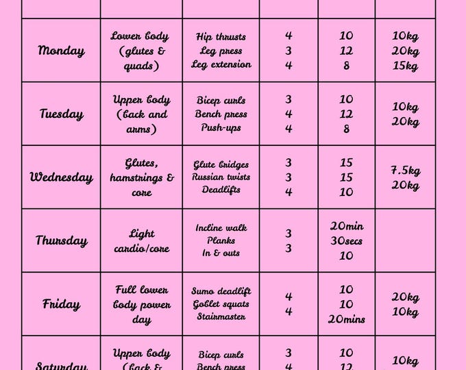 Fitness Plan Template, Workout Plan Template, Exercise Plan Template ...