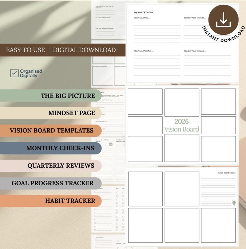 2026 GOAL & VISION PLANNER | Vision Board Templates | “I Will and I Won ...